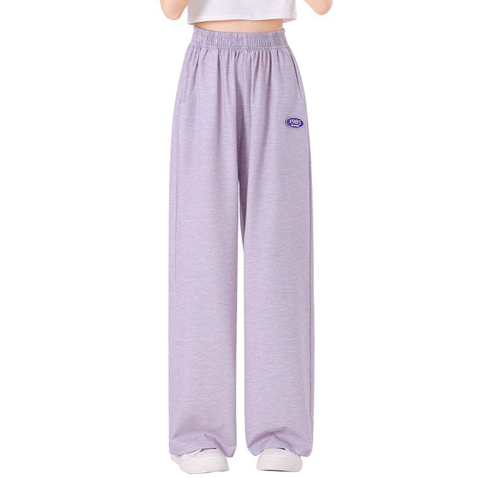 Kids Girls Sweatpants Straight Girls Wide Leg Sweatpants Purple Joggers ...