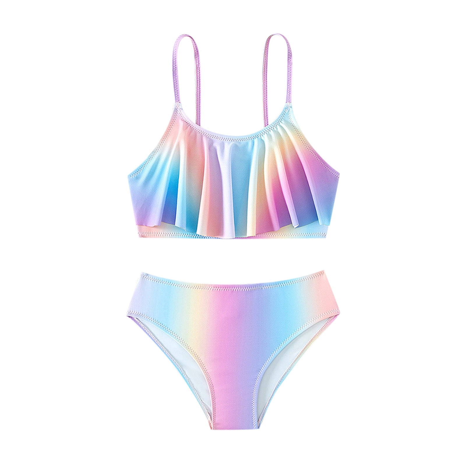 Kids Girls Swimsuit Two Pieces Tie Dye Bikini Set Ruffle Bathing Suits ...