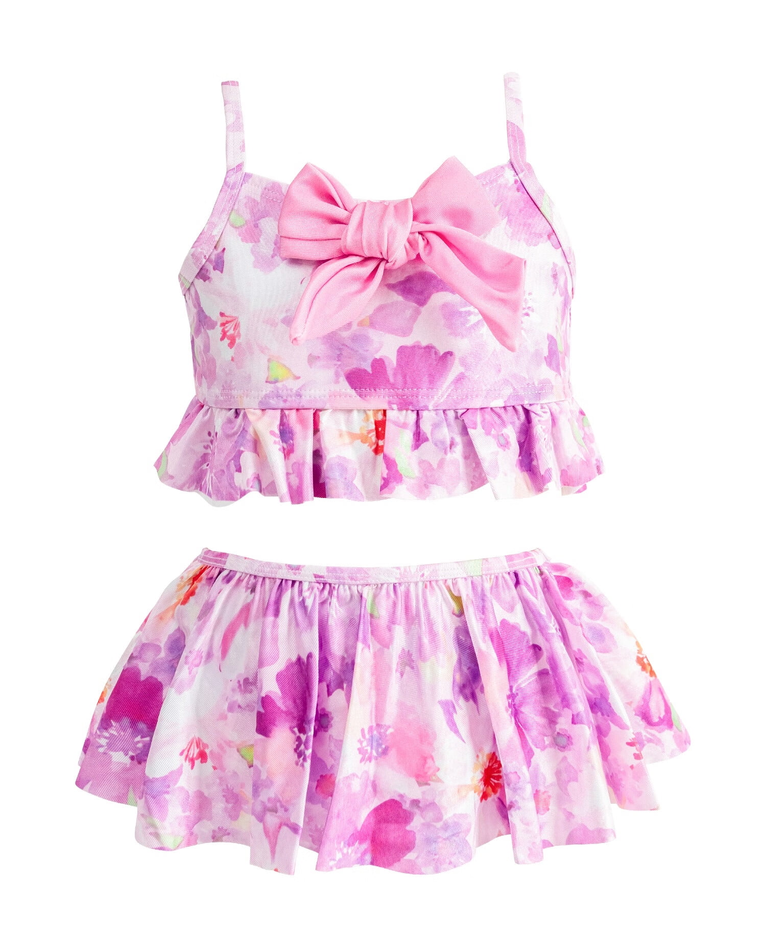 Kids Girls Two Piece Bikini Swimsuit Flower Printed Swimming Bathing ...