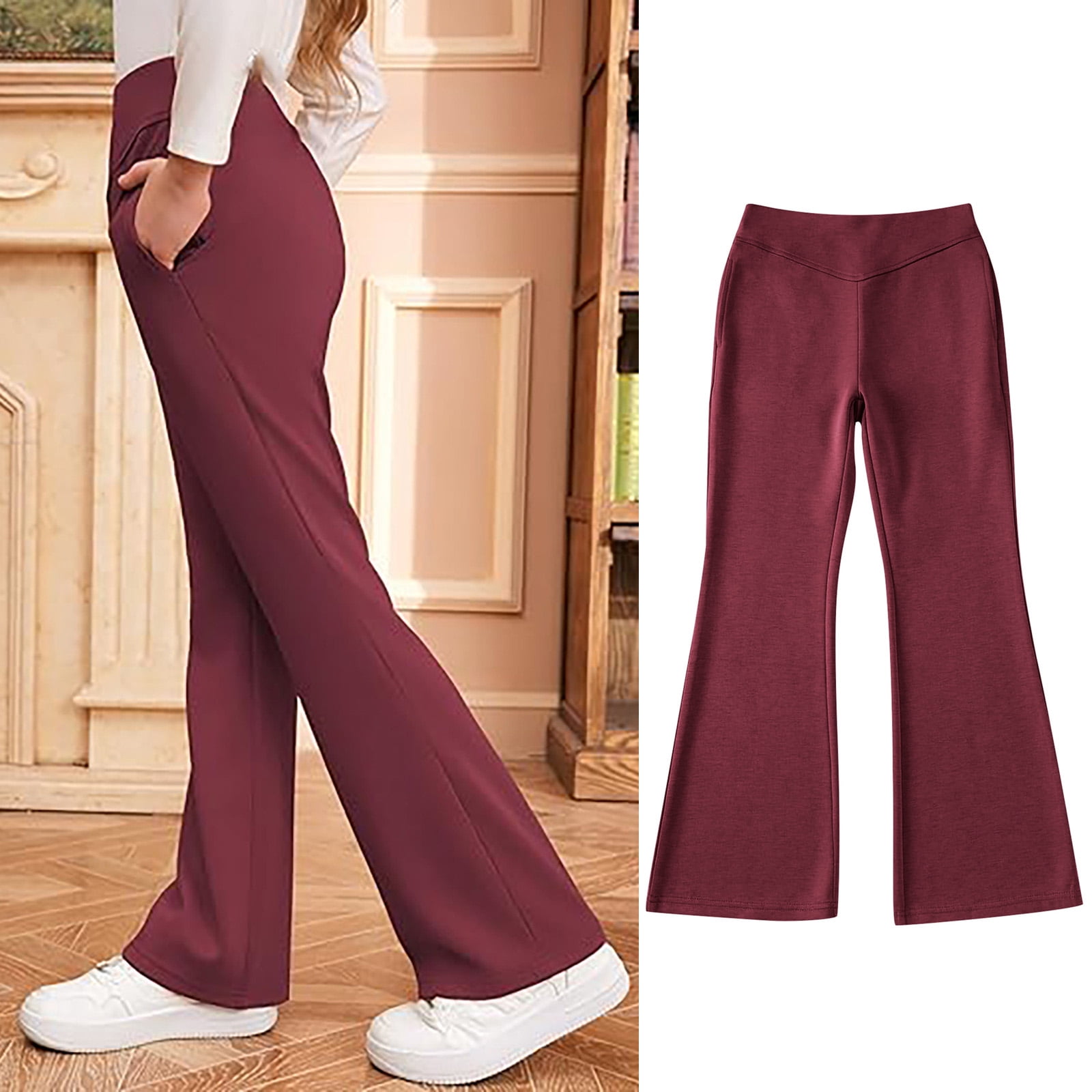 Kids Girls Uniform Pants Fit Kids Dress Pants With Pockets Flare Leg ...