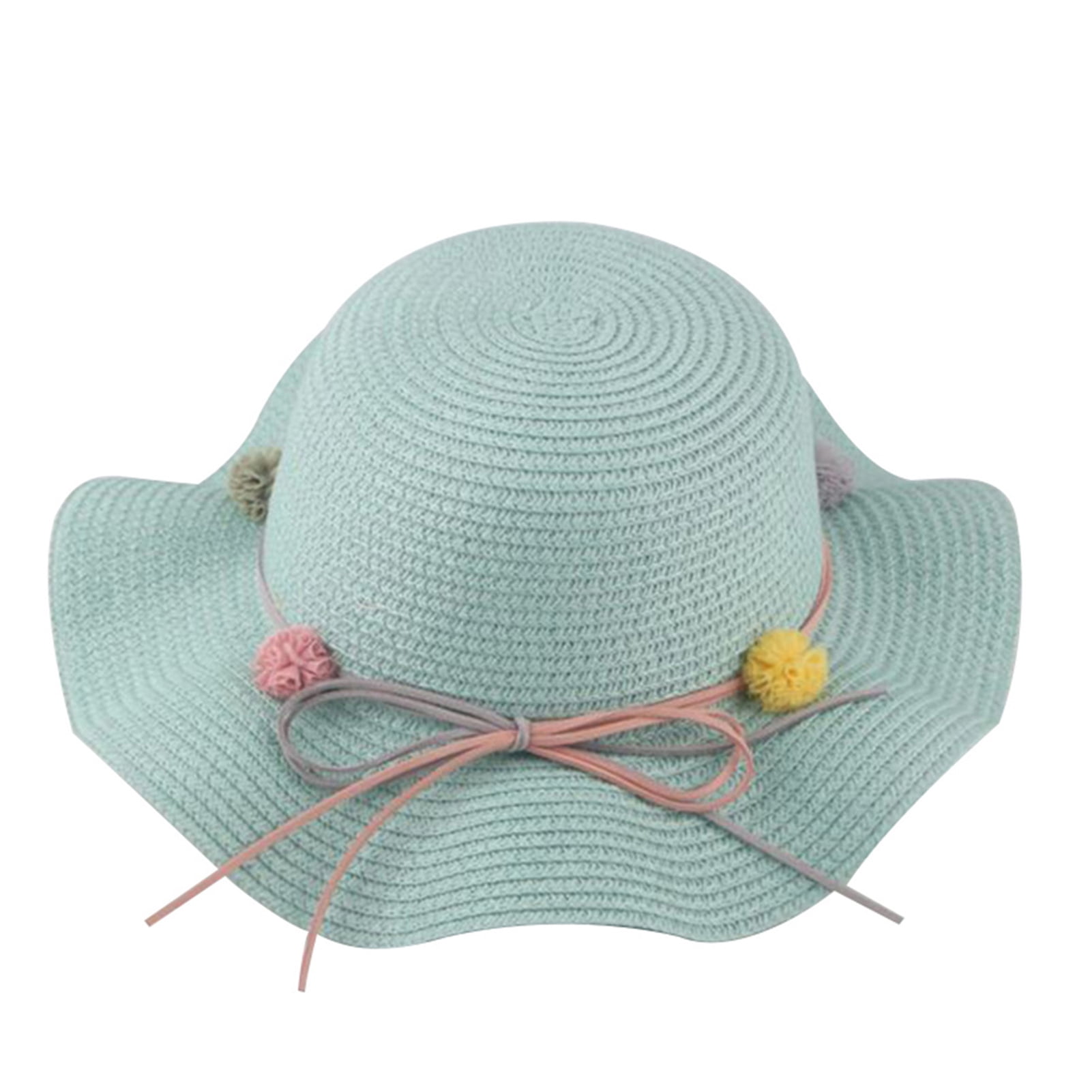 Kids Girls Wide Brim Straw Sun Hat Summer Cap Cute Flower Beach Cap ...