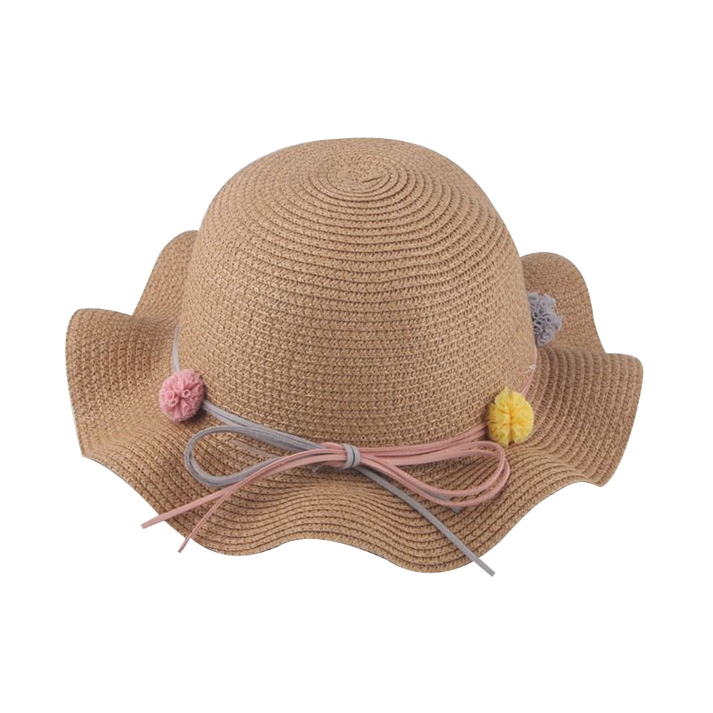 Kids Girls Wide Brim Straw Sun Hat Summer Cap Cute Flower Beach Cap ...
