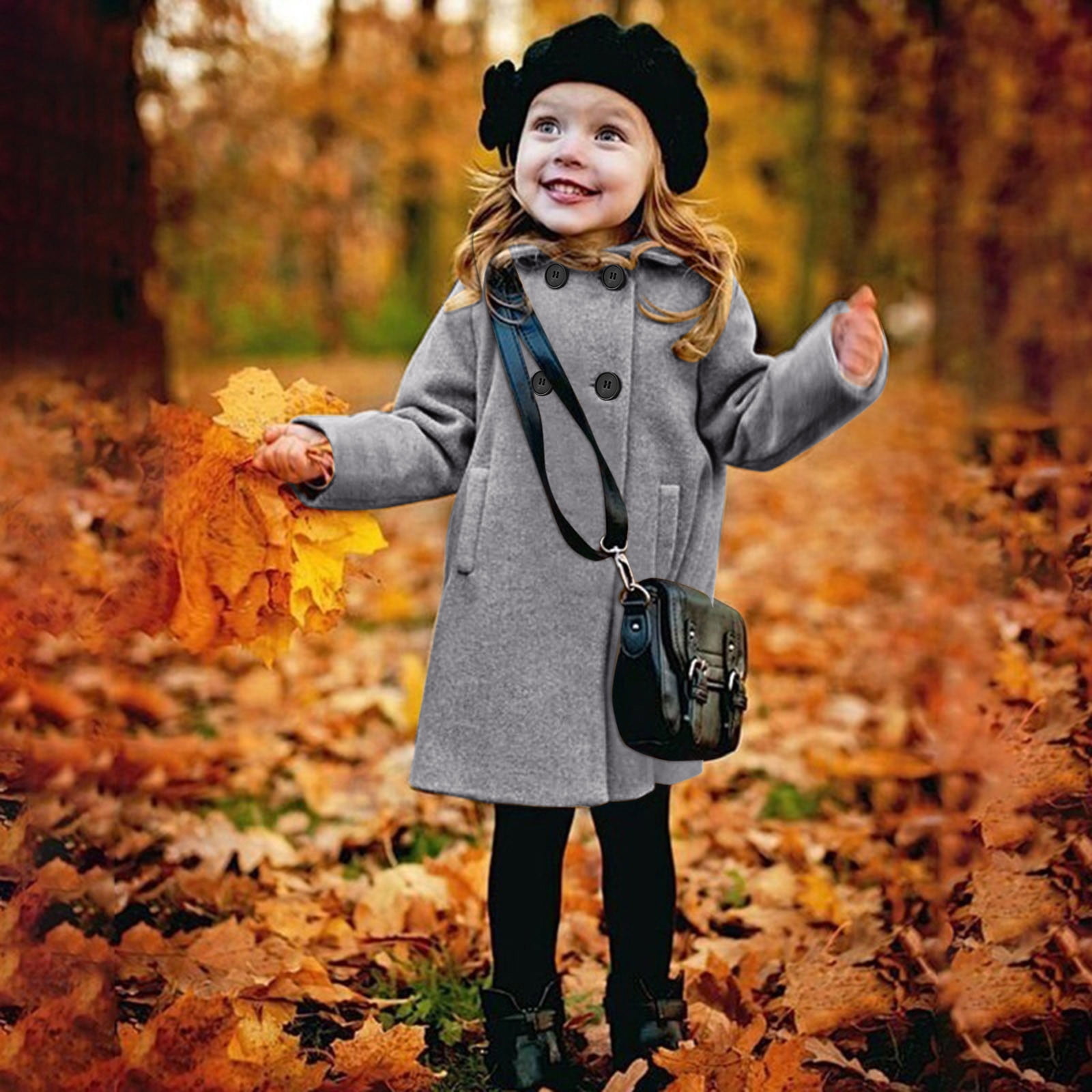 Kids Girls Wool Blend Winter Coat Cloak Button Jacket Long Sleeve ...