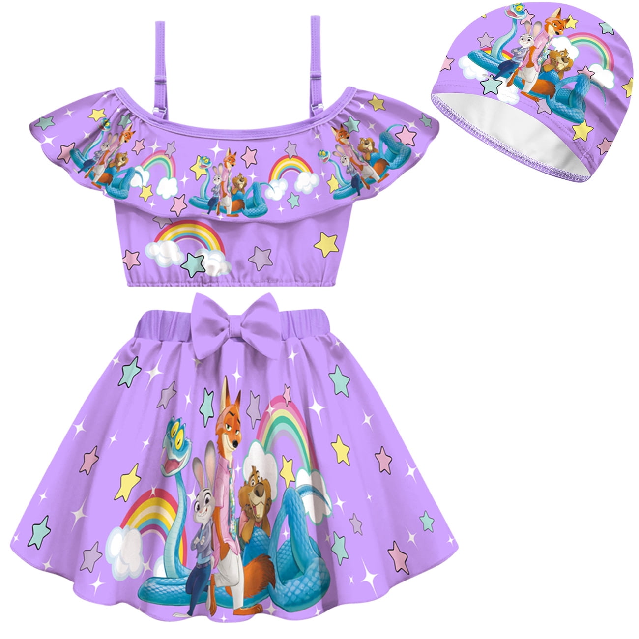 Kids Girls Zootopia2 Anime Cartoon Graphics Printed Costume Rash Guard ...