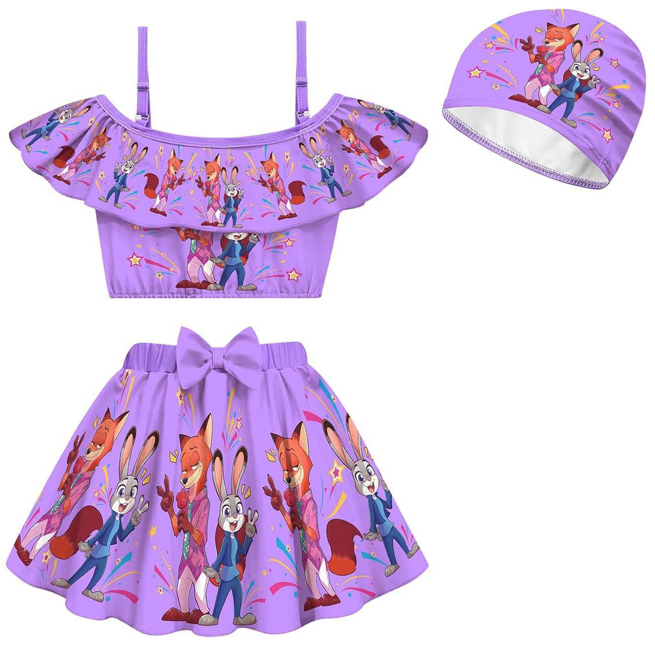 Kids Girls Zootopia2 Anime Cartoon Graphics Printed Costume Swimsuit ...