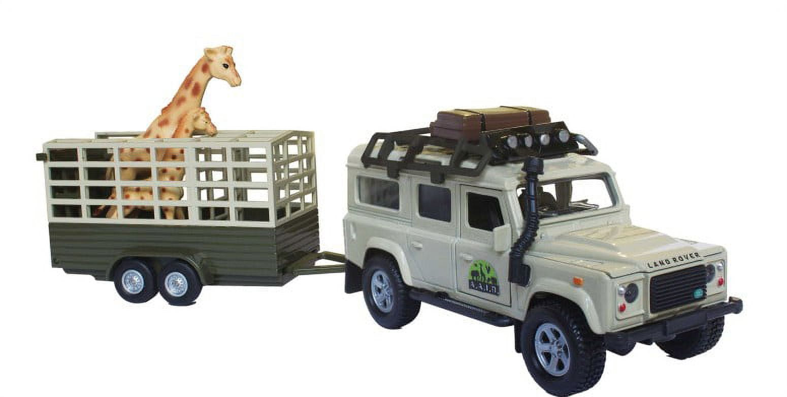 Kids Globe 1:32 Scale Cream Land Rover Defender with giraffe trailer ...
