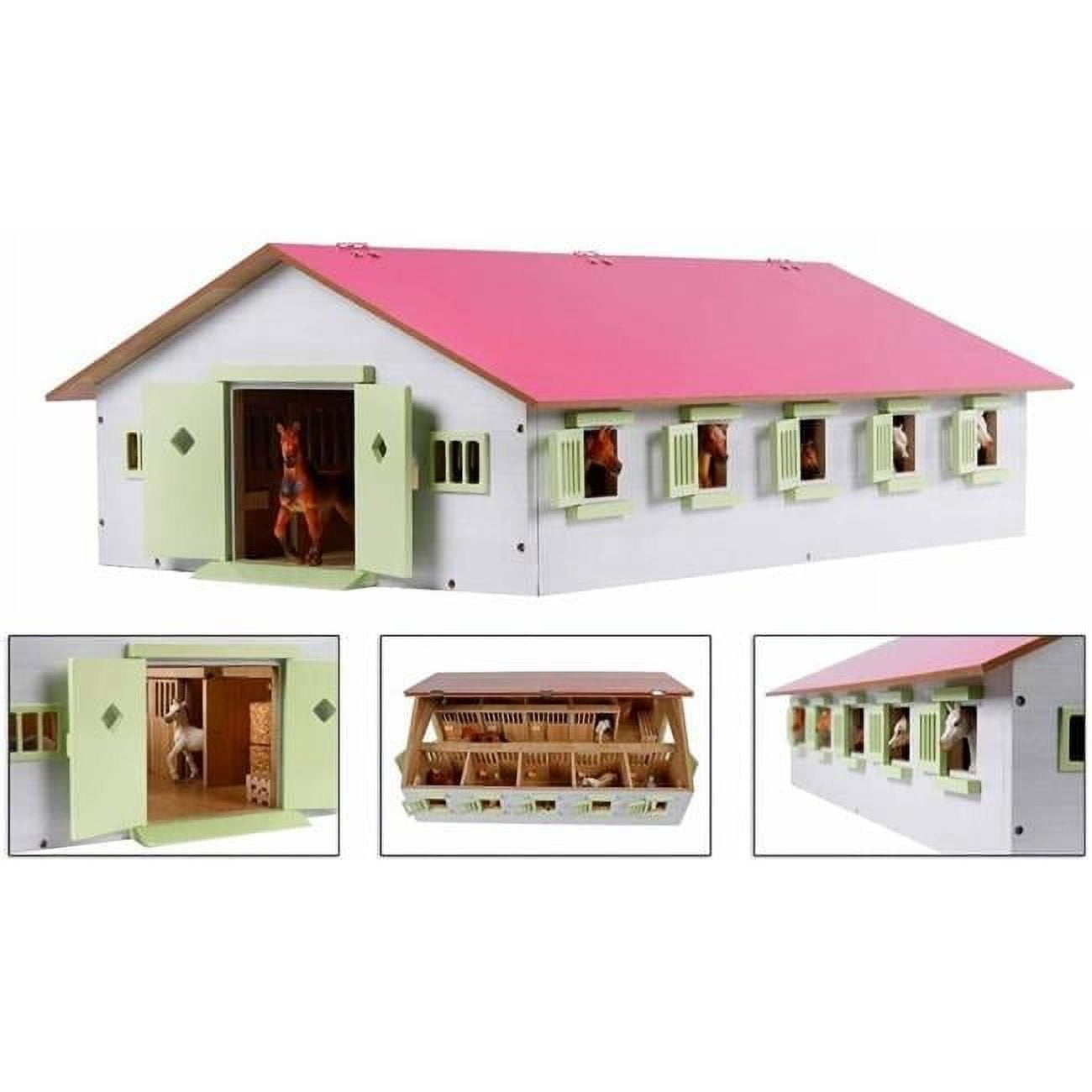 Kids Globe 1:32 Scale Horse Stable, 9 Stalls, White, Pink, Light Green ...