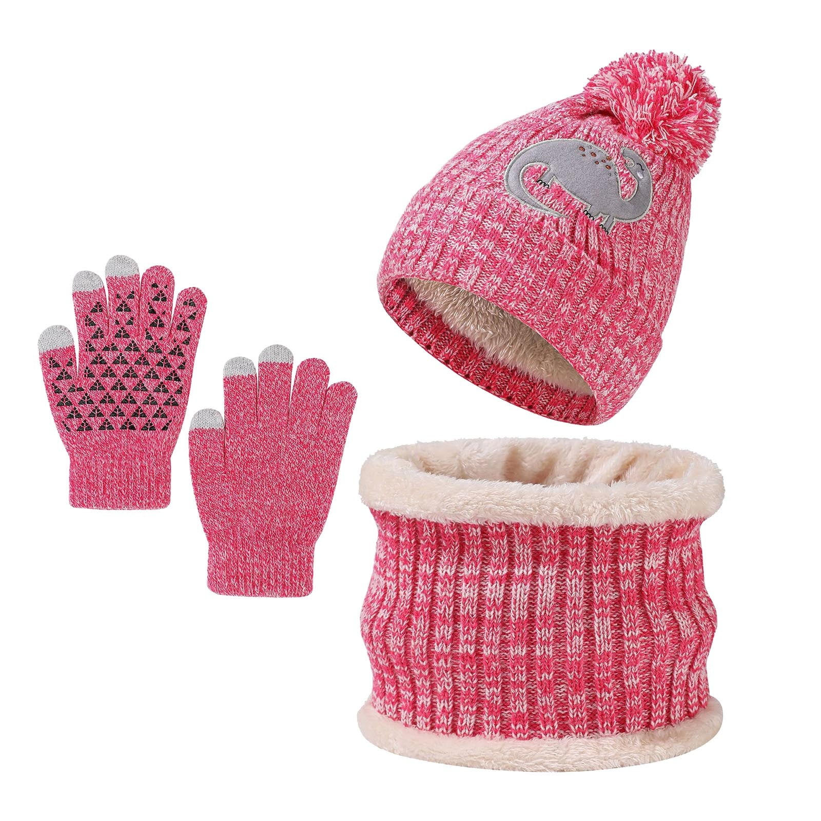 Kids Gloves and Hat Set Winter Unisex Kids Dinosaur Themed Knit Hat ...