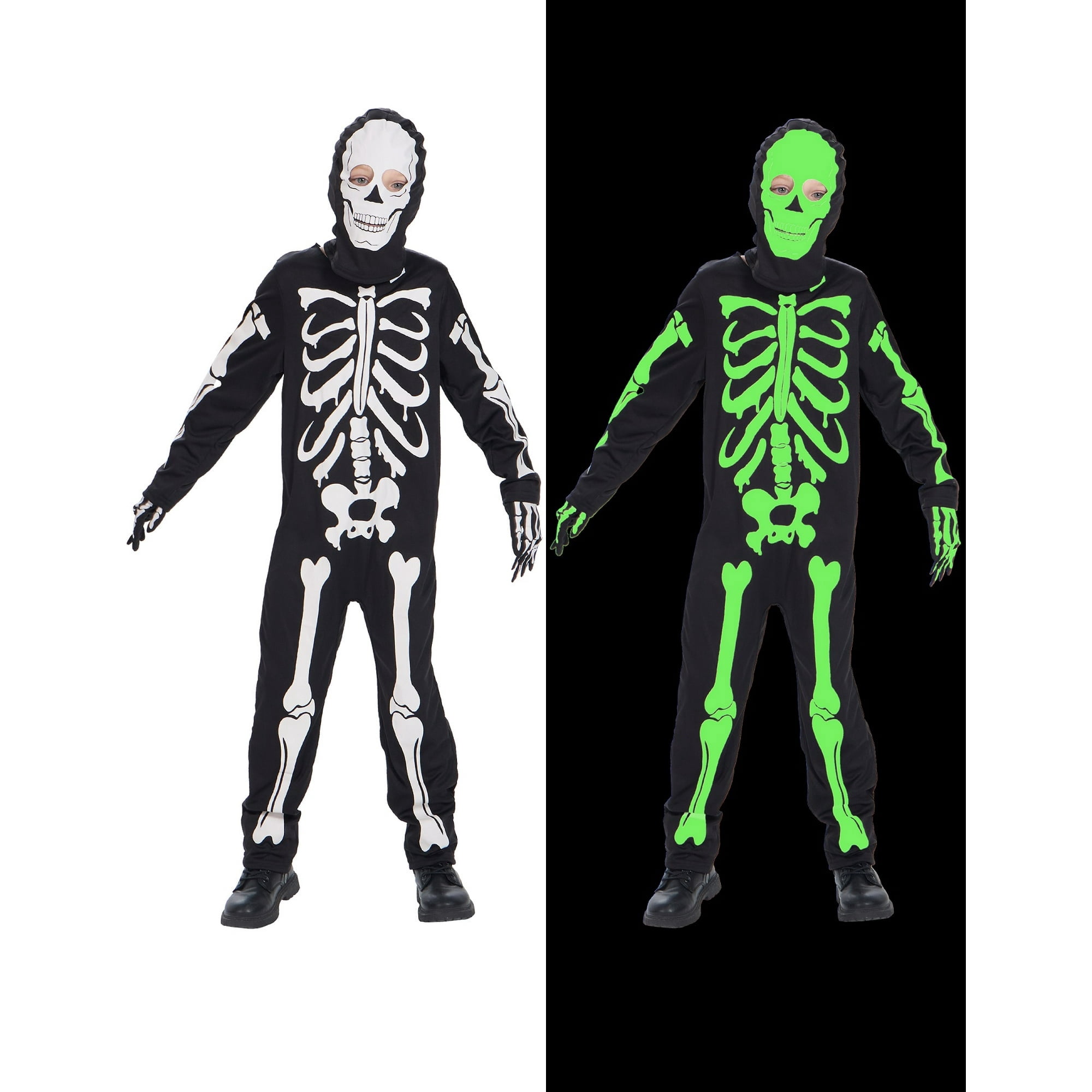 IKALI Kids Glow in the Dark Halloween Skeleton Costume, 3D Skeleton ...
