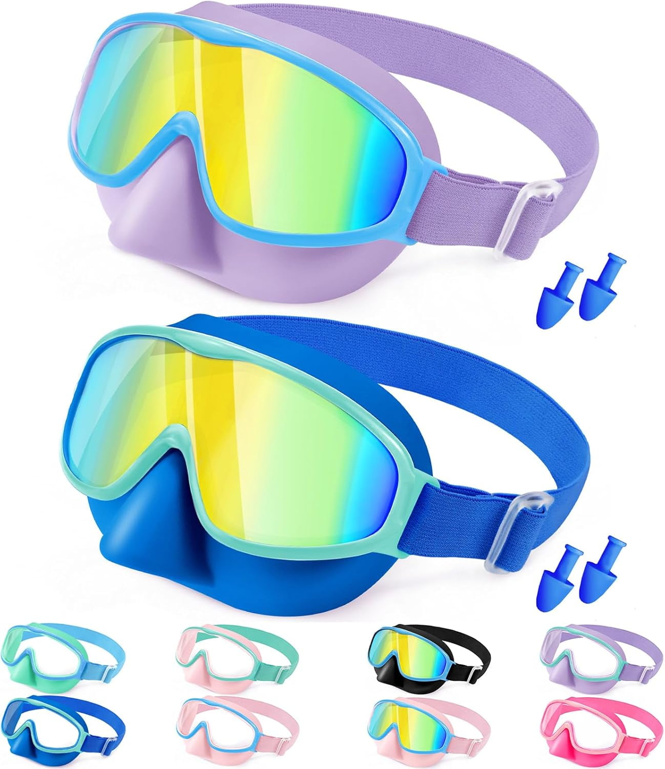Kids Goggles with Comfort Fabric Strap, Kids Swim Goggles Wide View ...