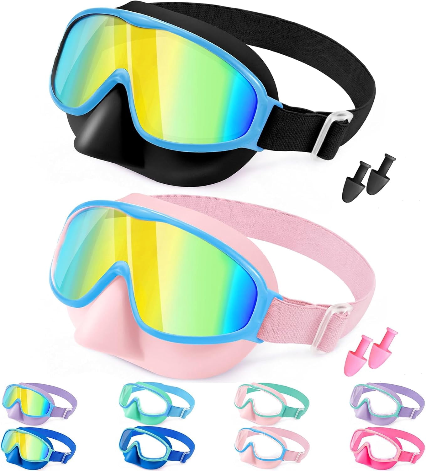 Kids Goggles with Comfort Fabric Strap, Kids Swim Goggles Wide View ...