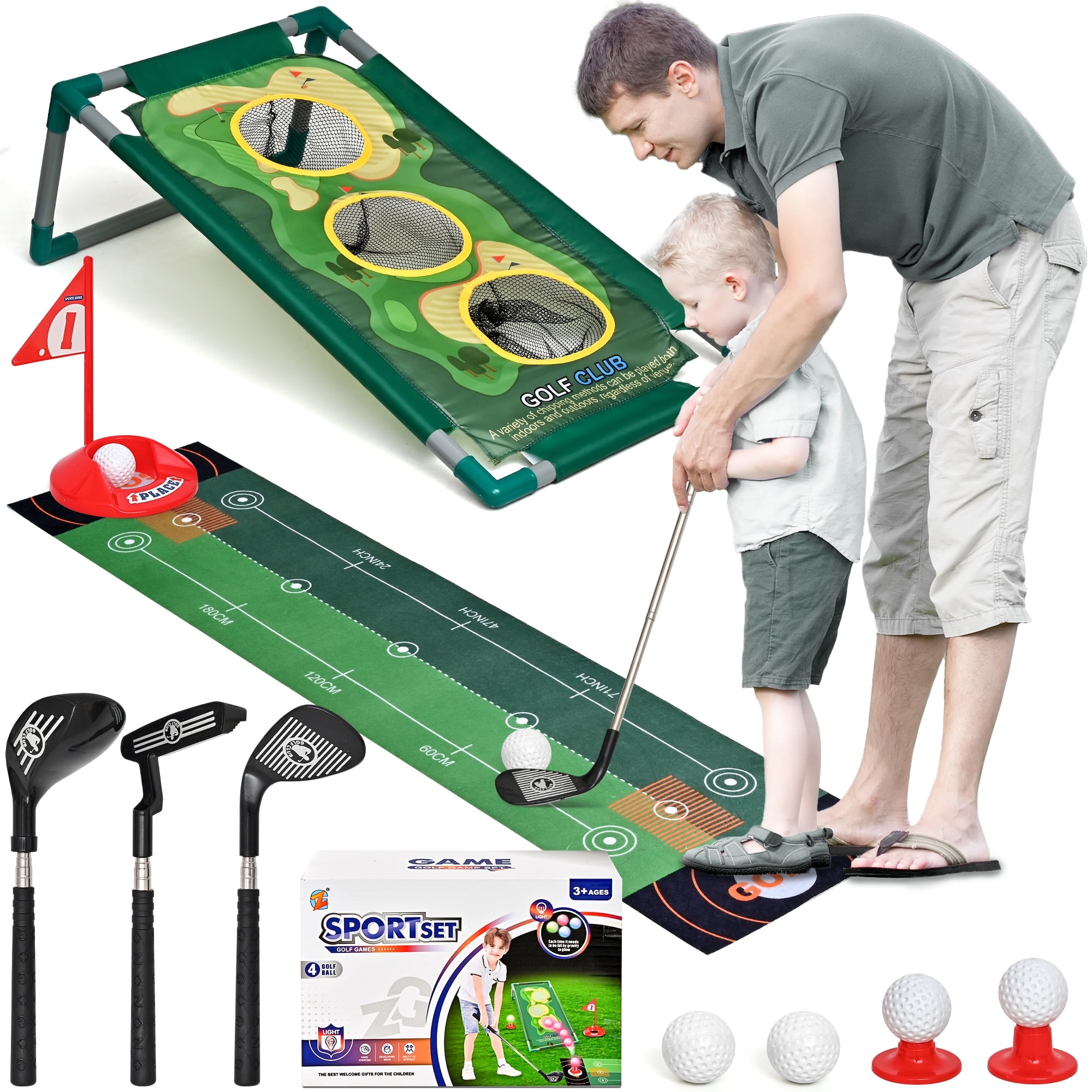 TOPFOX Kids Golf Clubs Toy Set, 6 LED Golf Balls, 3 Custom Clubs, Ages ...