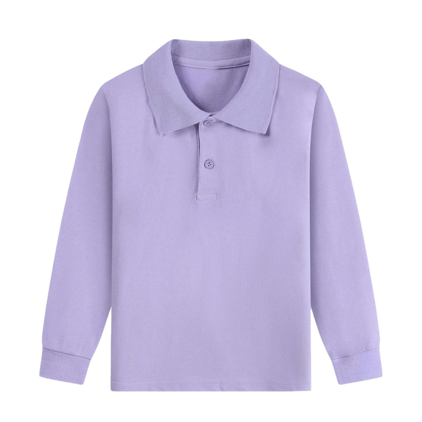 Kids Golf Long Sleeve Shirts Lapel Collared Button Down Solid Color ...