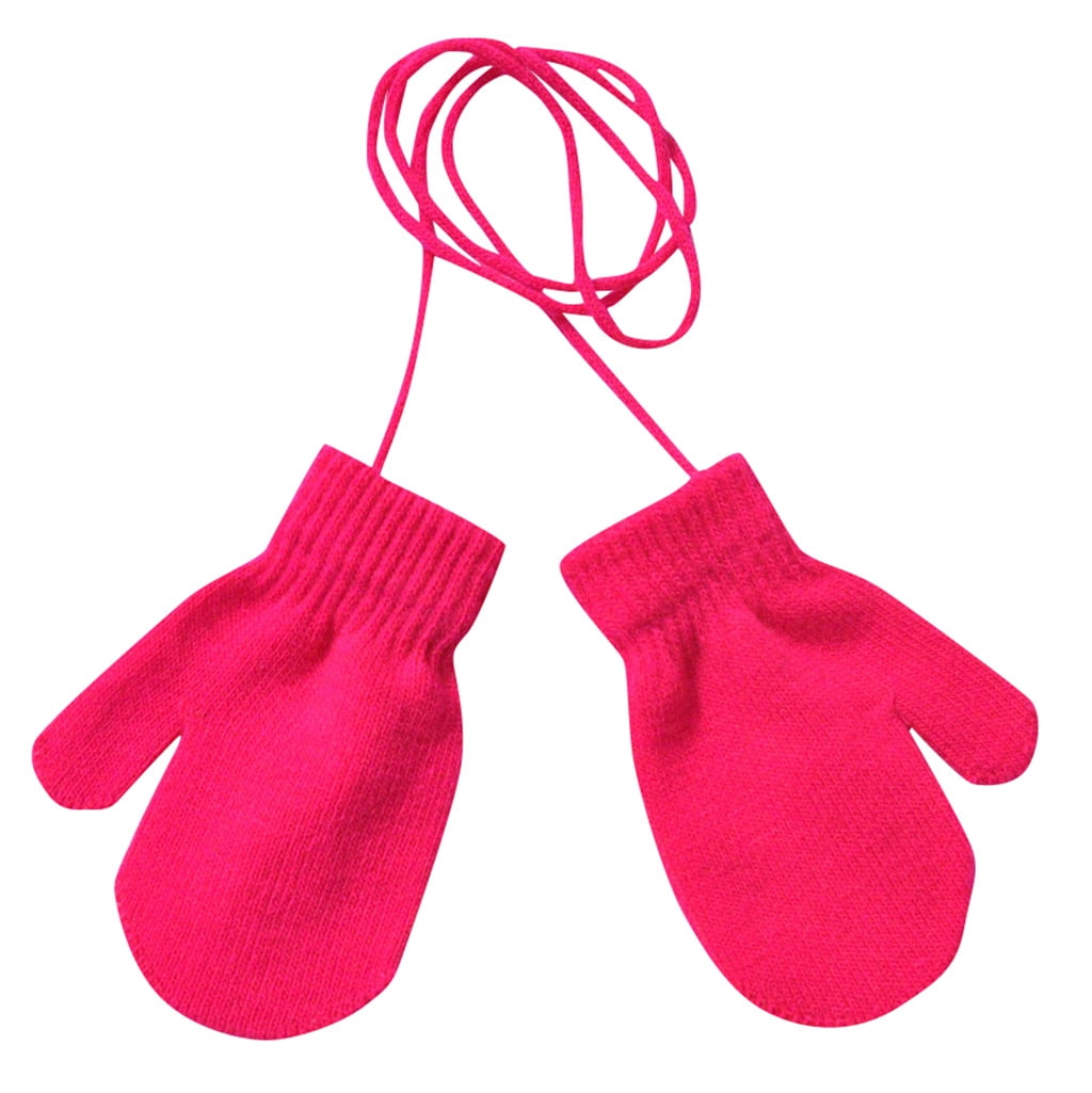 Kids Golves Children Winter Warm Solid Knitted Cute With String Glove ...