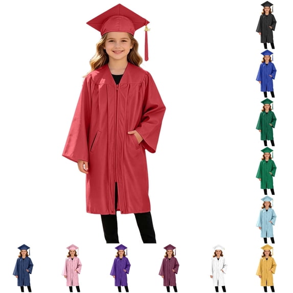 Kids Graduation Gown and Cap Set, Doctoral Robe Costume with Pockets ...