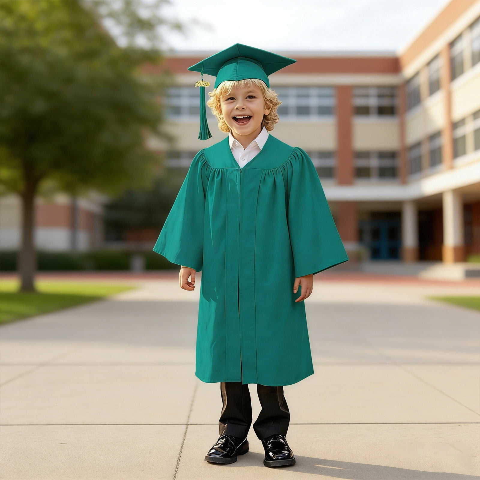 Kids Graduation Gowns for Kids with Cap with Gold Stole Green Cap and ...
