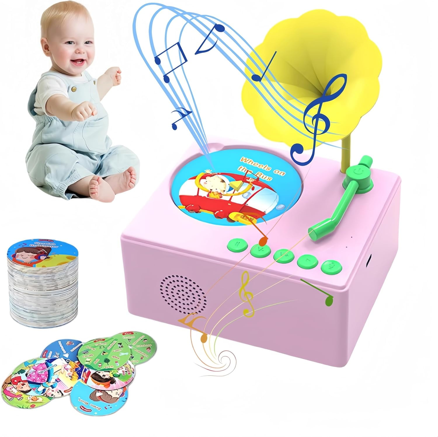 Kids Gramophone with 96 Cards, Educational Music Player, Children's ...