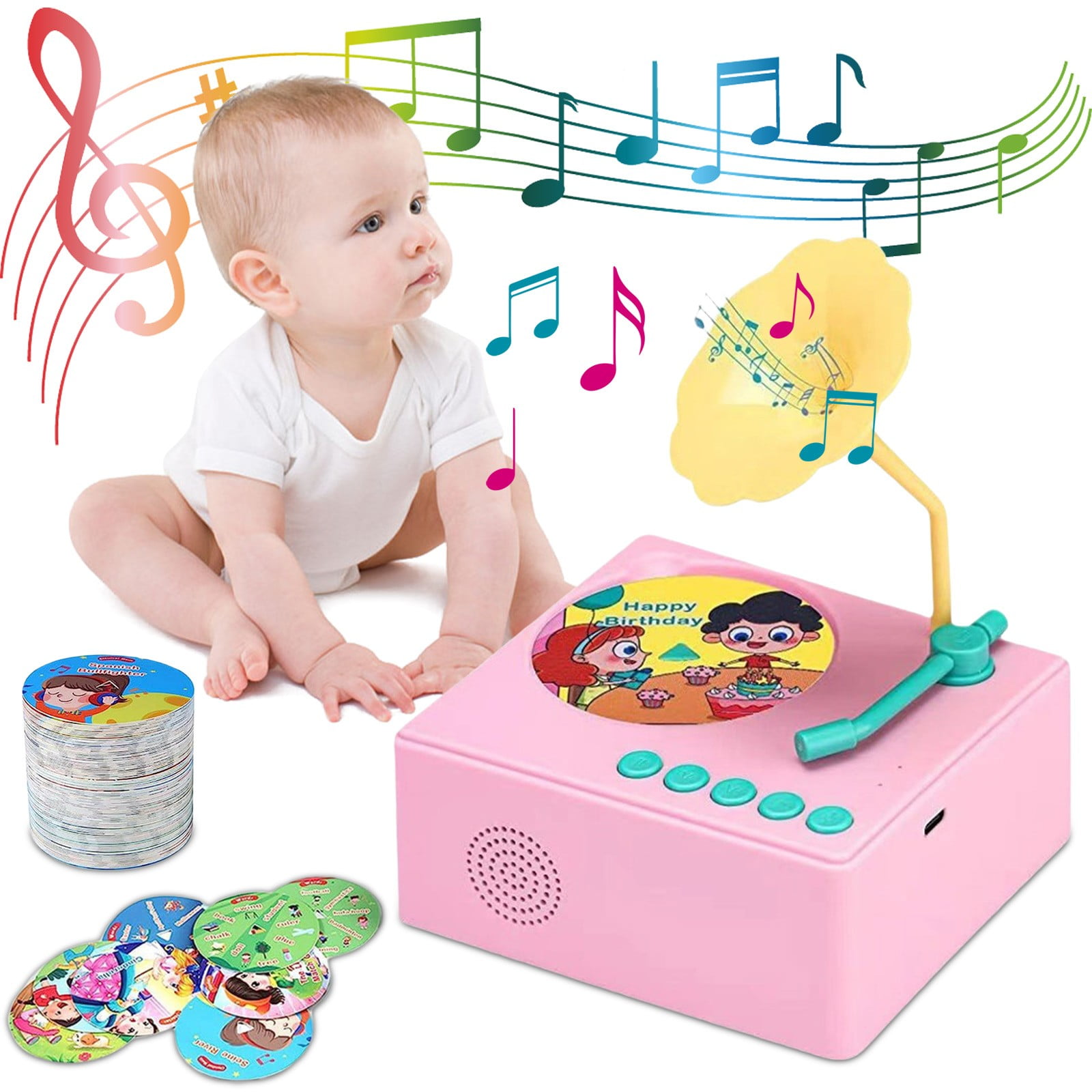 Kids Gramophone with 96 Cards,Toddler Record Player Kid Record Player ...