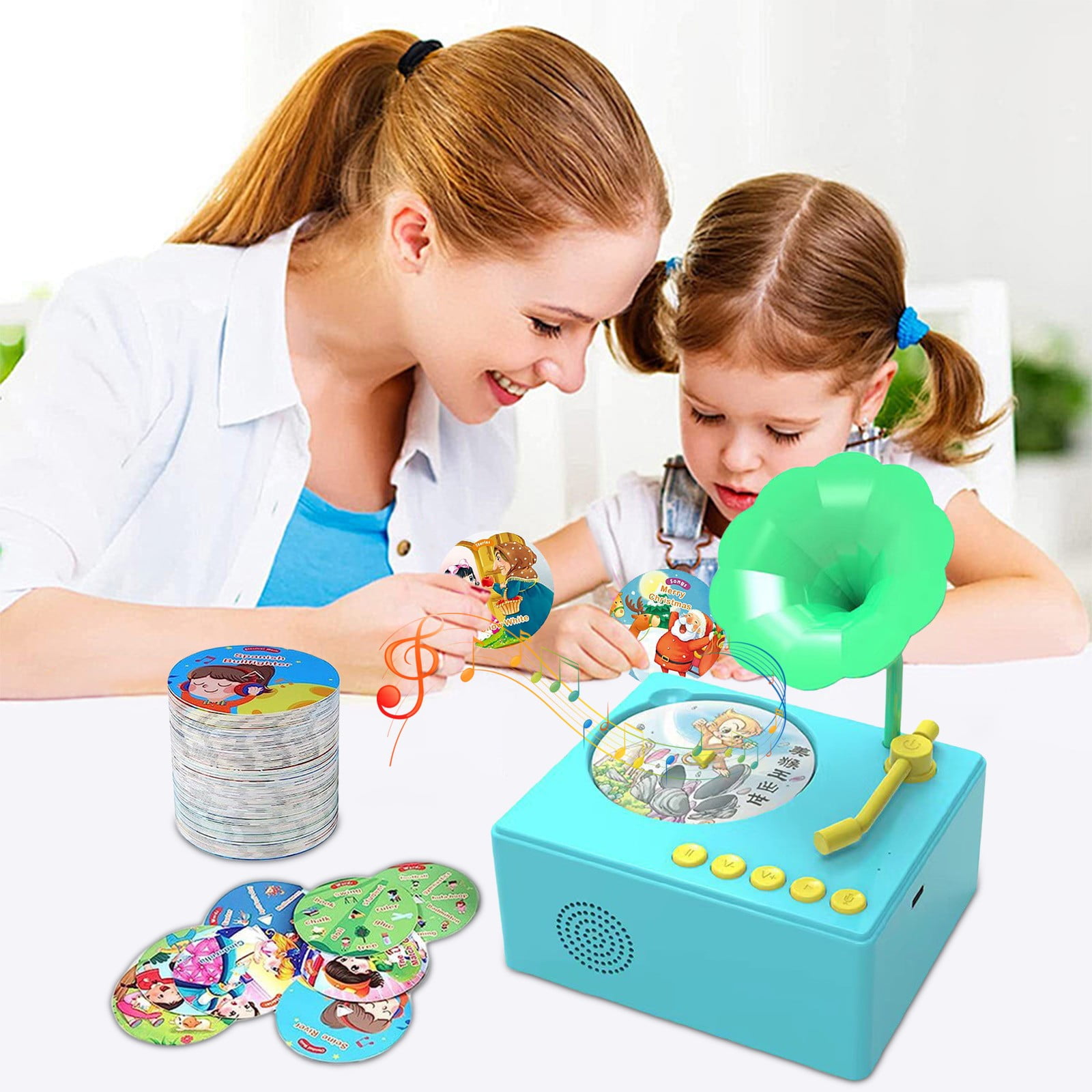 Kids Gramophone with 96 Learning Cards,Kids Phonograph Record Player ...