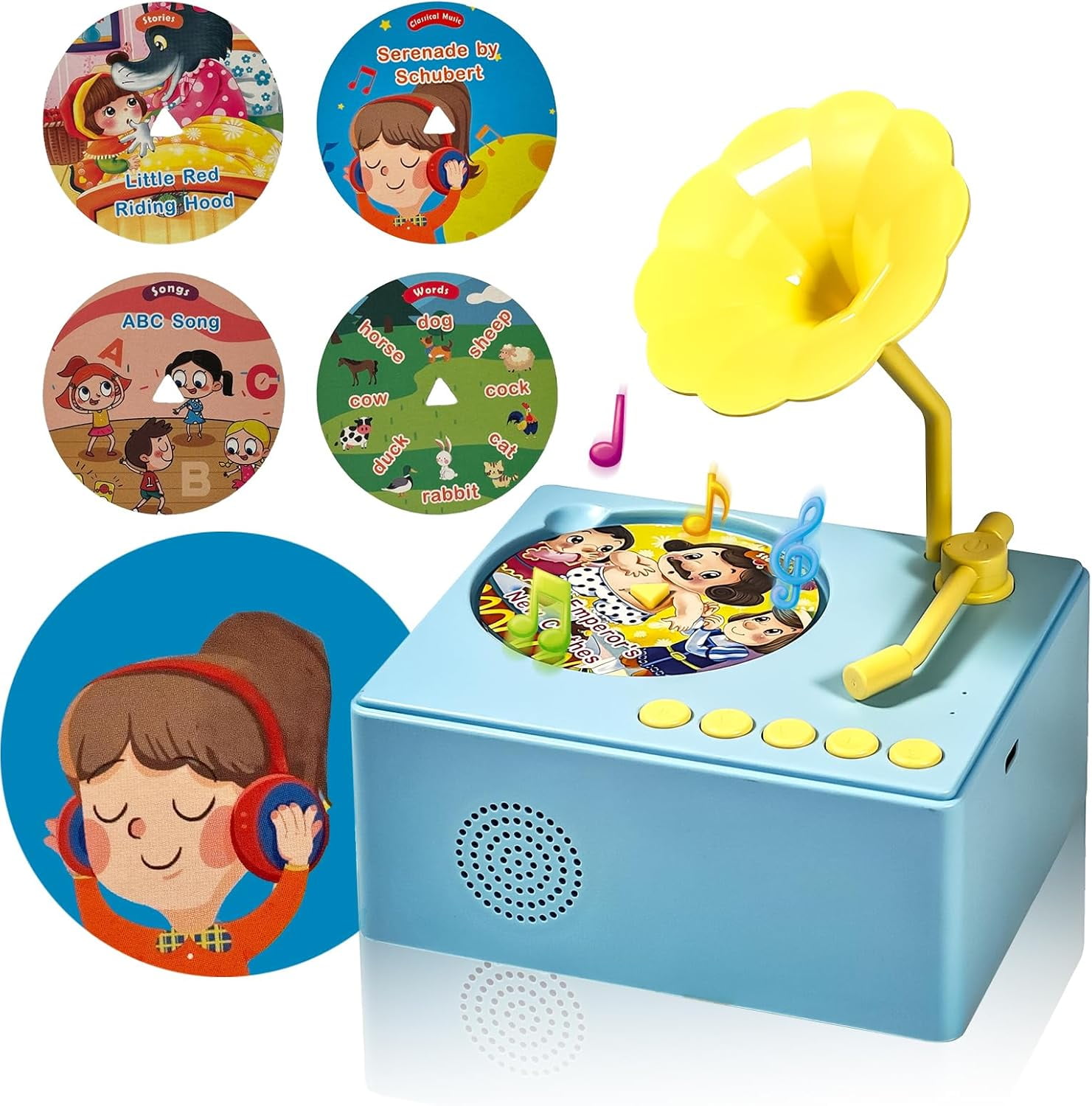 Kids Gramophone with 96 Learning Cards, Toddler Gramophone Music Toy ...
