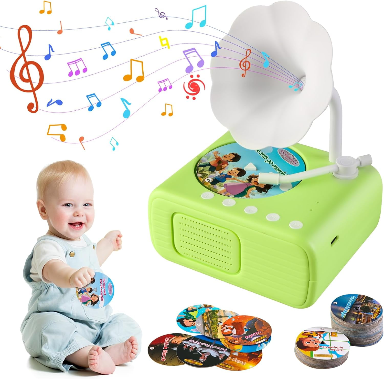 Kids Gramophone with 96 Learning Cards,Toddler Gramophone Toy,Toddler ...