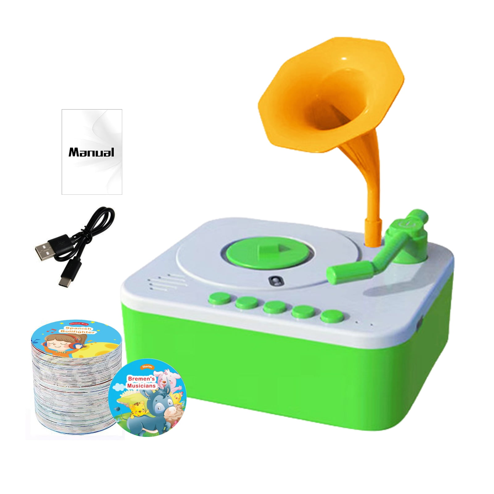 Kids Gramophone Toy with 93 Cards Early Education Children Phonograph ...