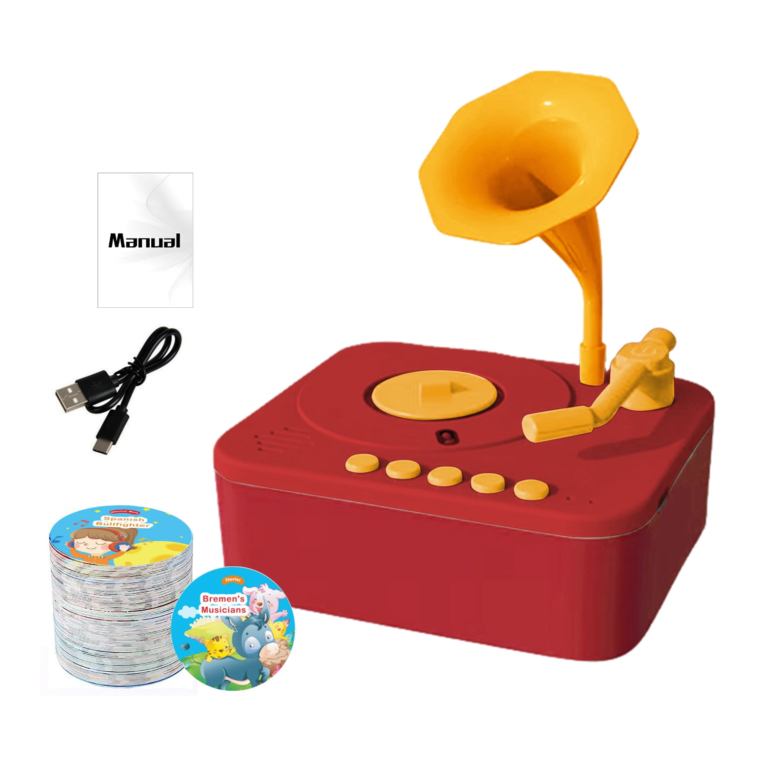 Kids Gramophone Toy Set with 93 Cards Early Education Phonograph Story ...