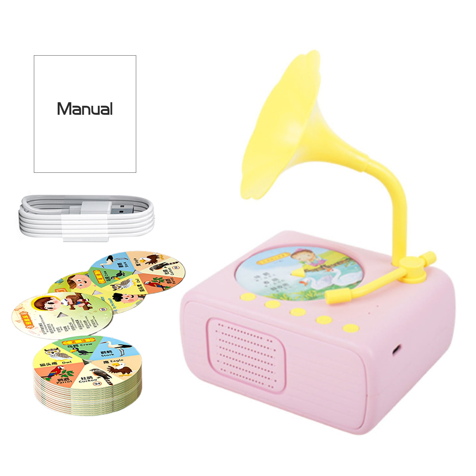 Kids Gramophone Toy Set with 96 Cards Early Education Phonograph Story ...