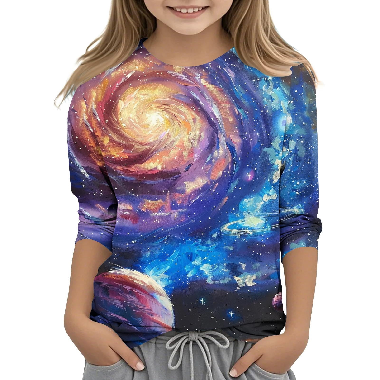 Kids Graphic T-shirts Boy Girl Crewneck 3/4 Sleeve Tops Universe Starry ...