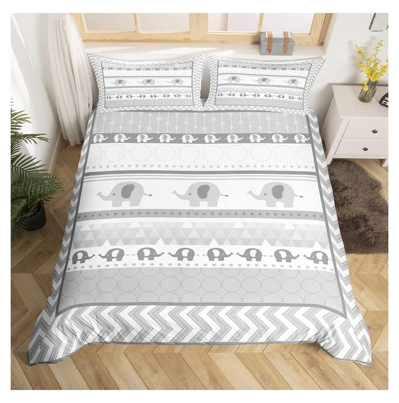 Kids Gray Elephant Bedding Set Queen Size,Cartoon Cute Animals Print ...