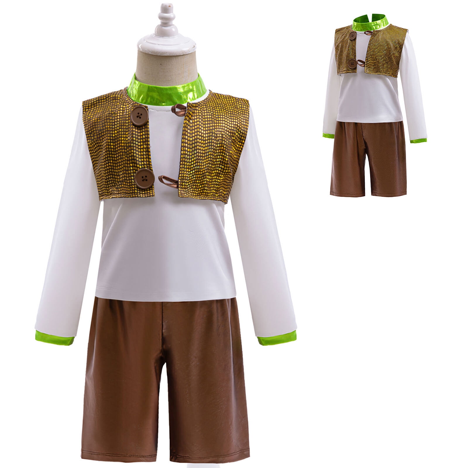 Kids Green Ogre Cosplay Costume Set Halloween Top Pant Vest Dress up ...