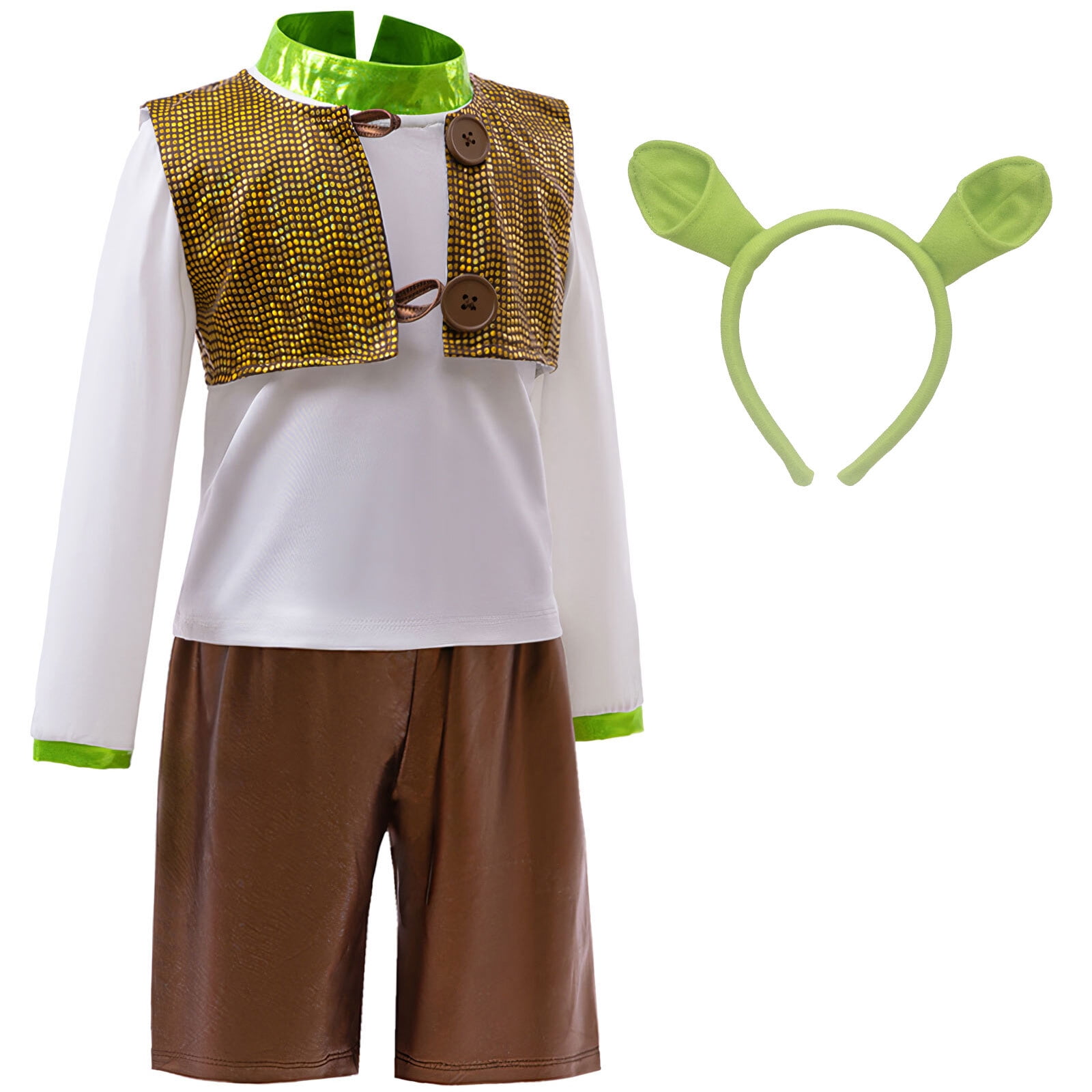 Kids Green Ogre Cosplay Costume Set Halloween Top Pant Vest Headband ...