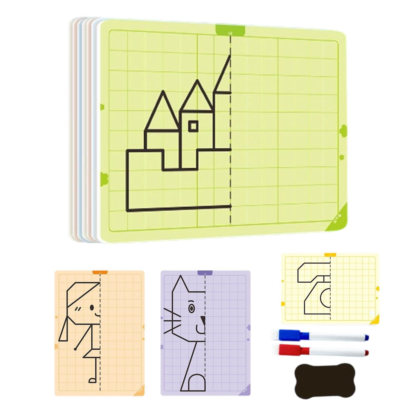 Kids Grid Symmetry Drawing Set – 20 Page Erasable Learning Cards ...