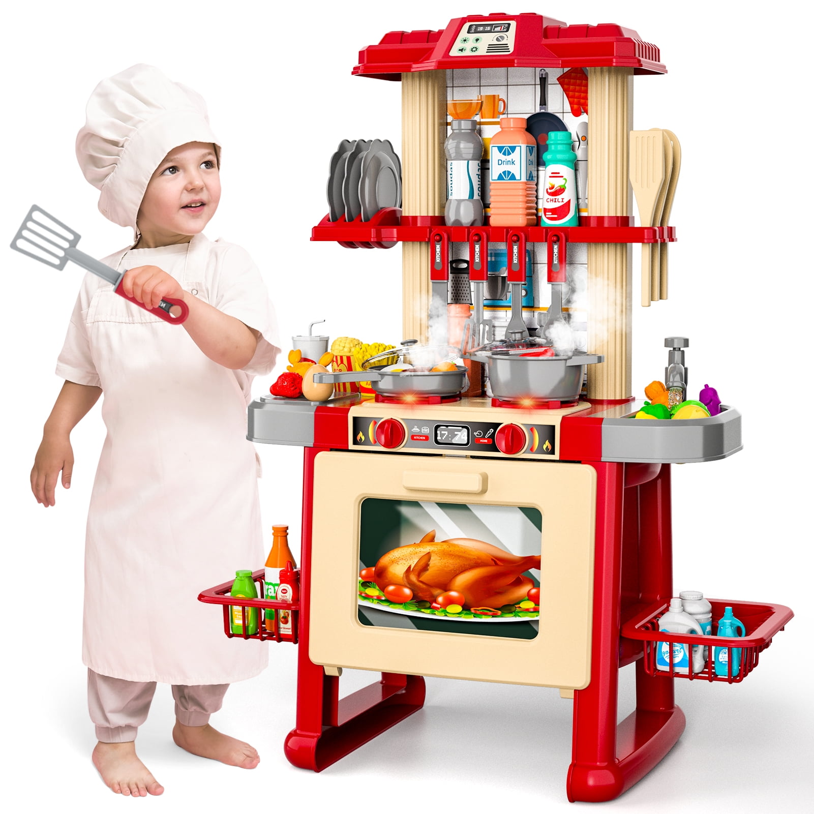 Kids Grill Playset, 2-Layer BBQ Play Kitchen Set for Toddlers 3-5 with ...
