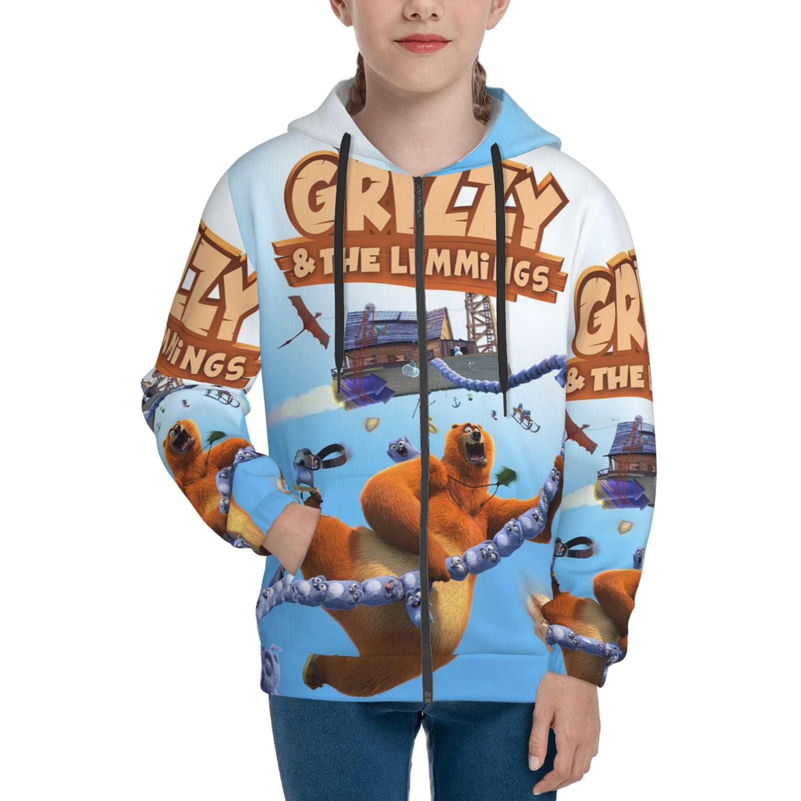 Kids Grizzy And The Lemmings Hoodie 3d Printed Zip Up Hooded Sweatshirt ...