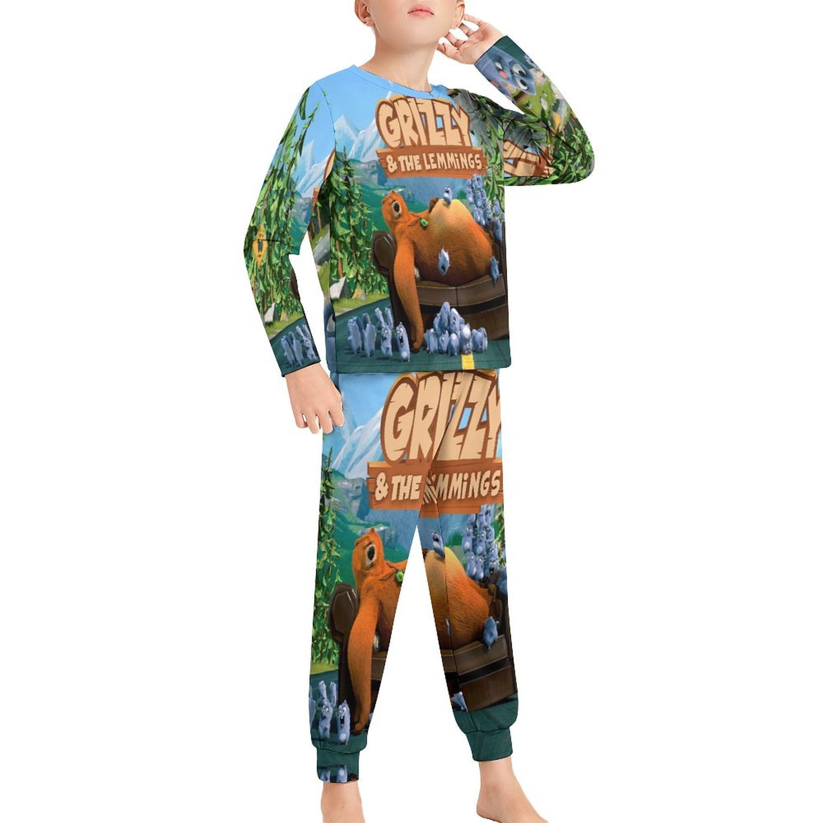 Kids Grizzy and the Lemming Pajamas Set Long Sleeve Shirt with Pants ...