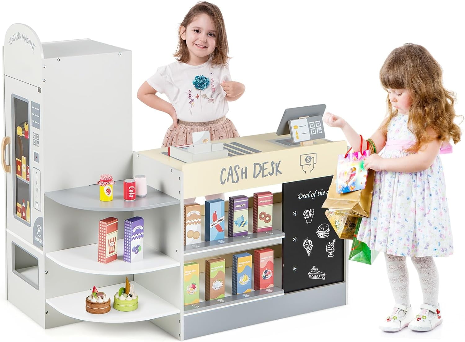 Kids Grocery Store Playset, Wooden Grocery Store Pretend Play with ...