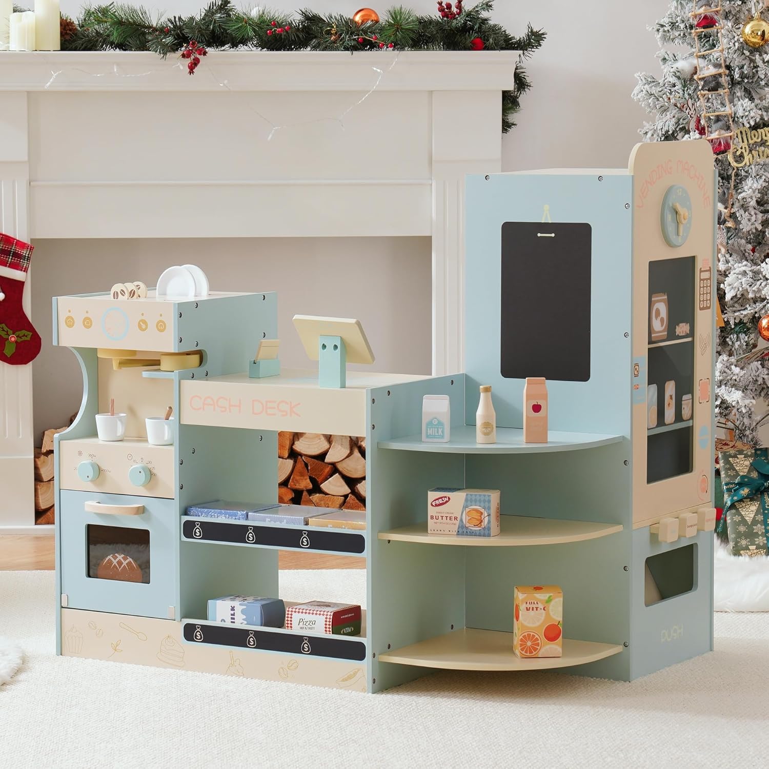 Kids Grocery Store Playset, Wooden Pretend Play Supermarket with ...