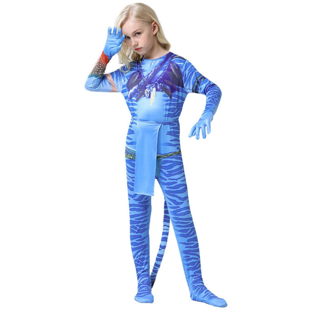 Kids Halloween Cosplay Costume Neytiri Aliens Full Bodysuit Jumpsuit ...