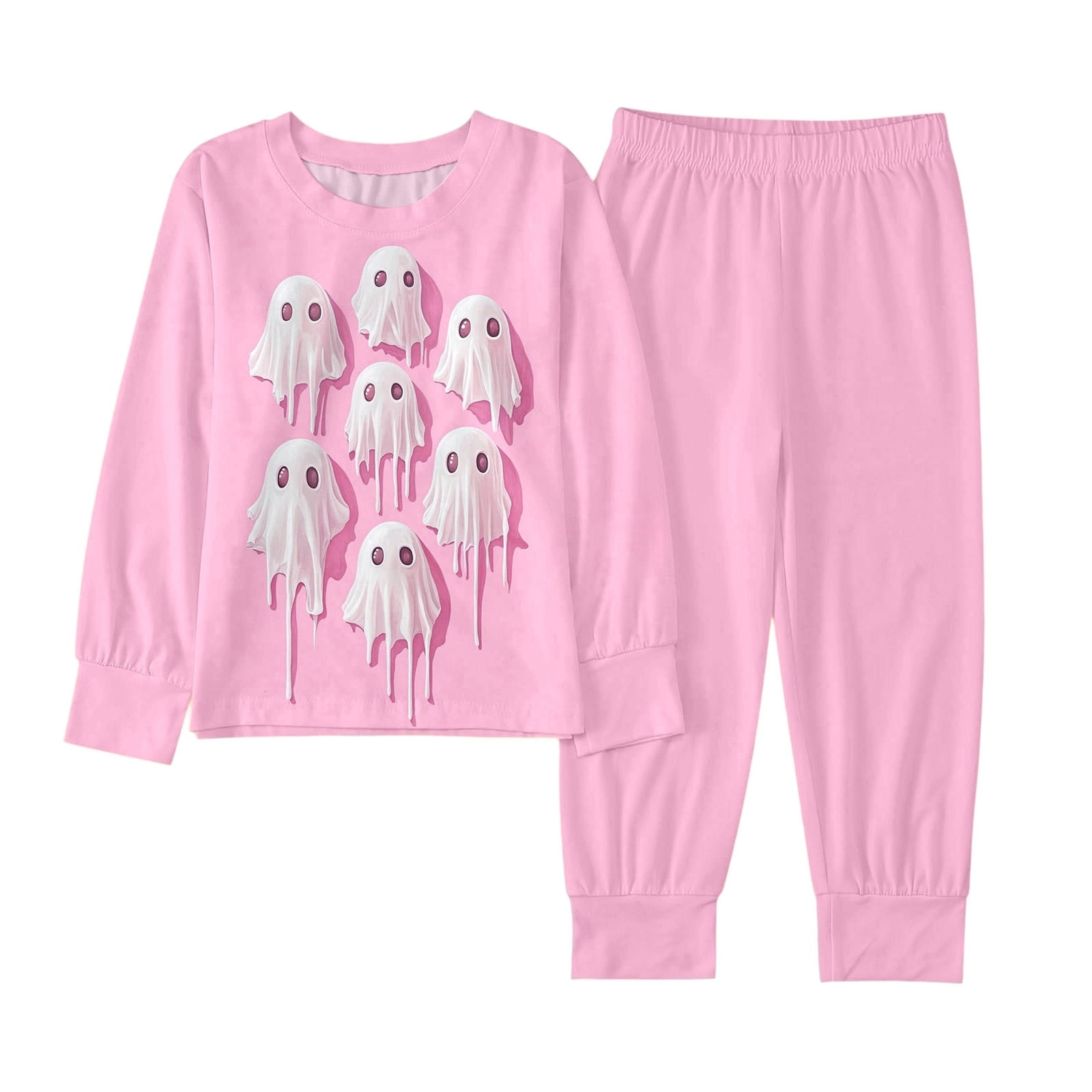 Kids Halloween Pajamas Set Relaxed Fit Ghost Graphic Long Sleeve Tops ...