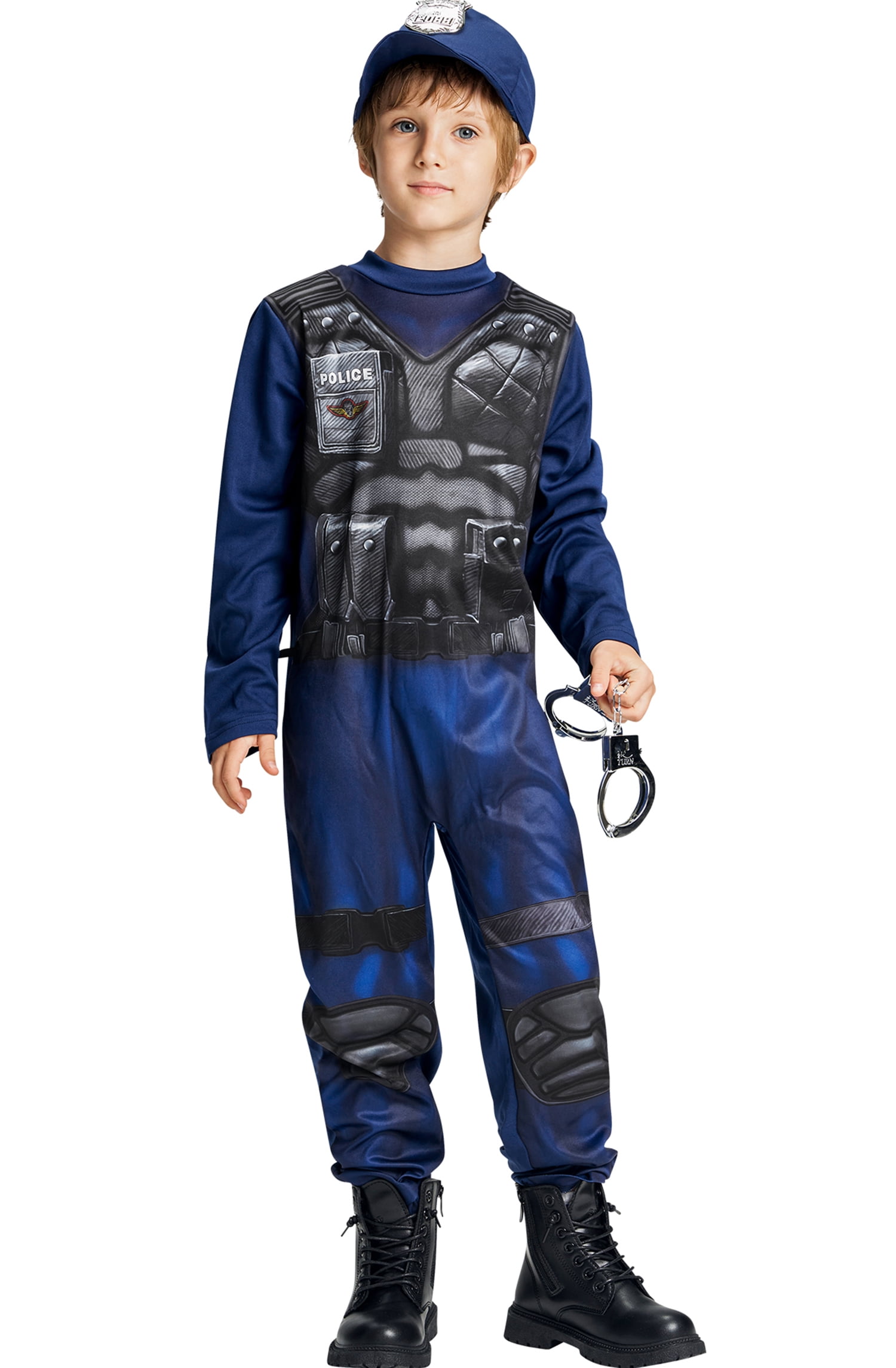 Kids Halloween Policeman Costume, Jumpsuit Handcuffs Hat 3pcs Outfit ...