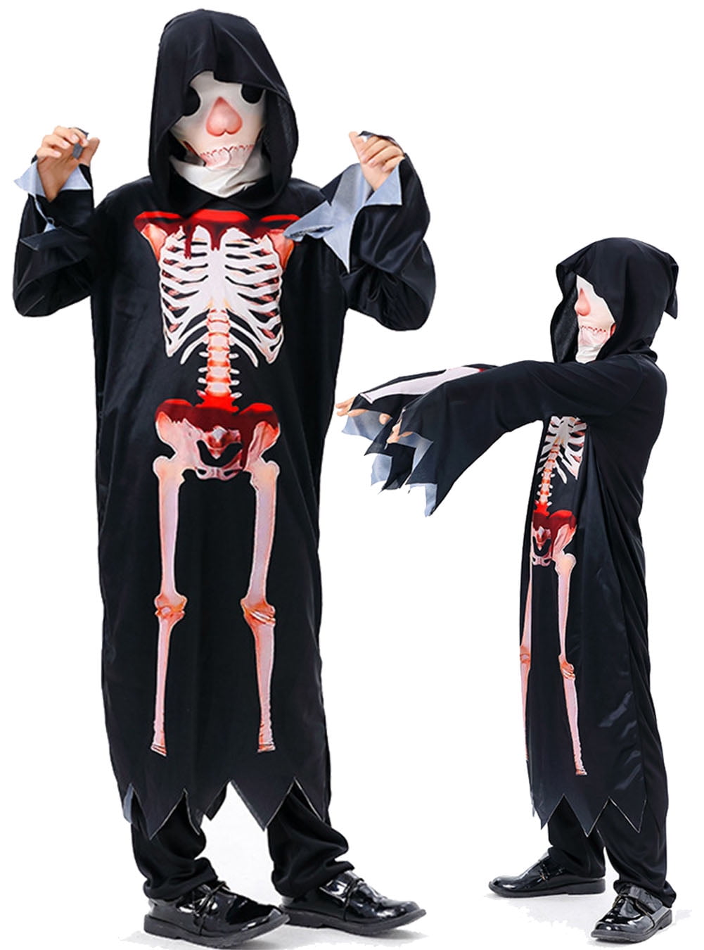 Kids Halloween Skeleton Costume, Bones Printed Jumpsuit with Hood ...
