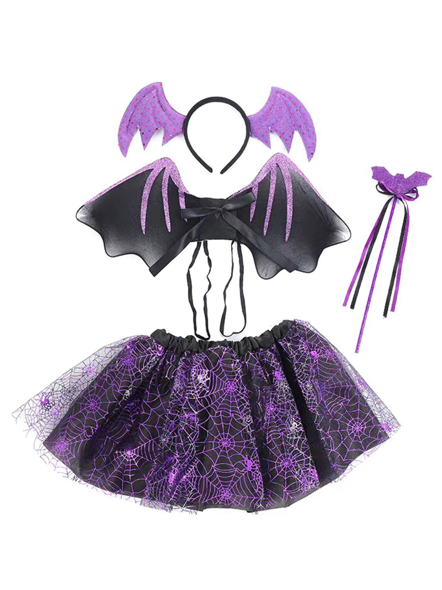 Kids Halloween Spider Bat Angle Costume Set Spider Wings Skirt Set with ...