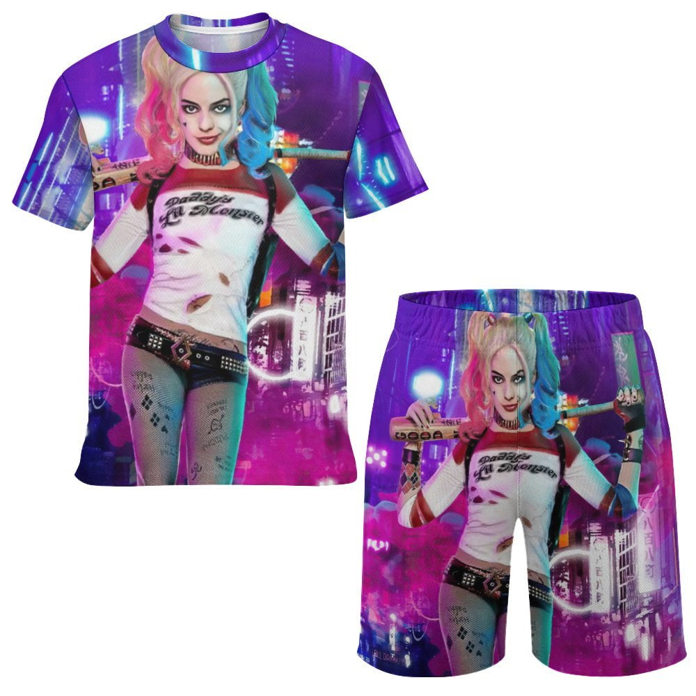 Kids Harley Quinn Athletic T-Shirt And Mesh Shorts Outfit Set Mesh ...