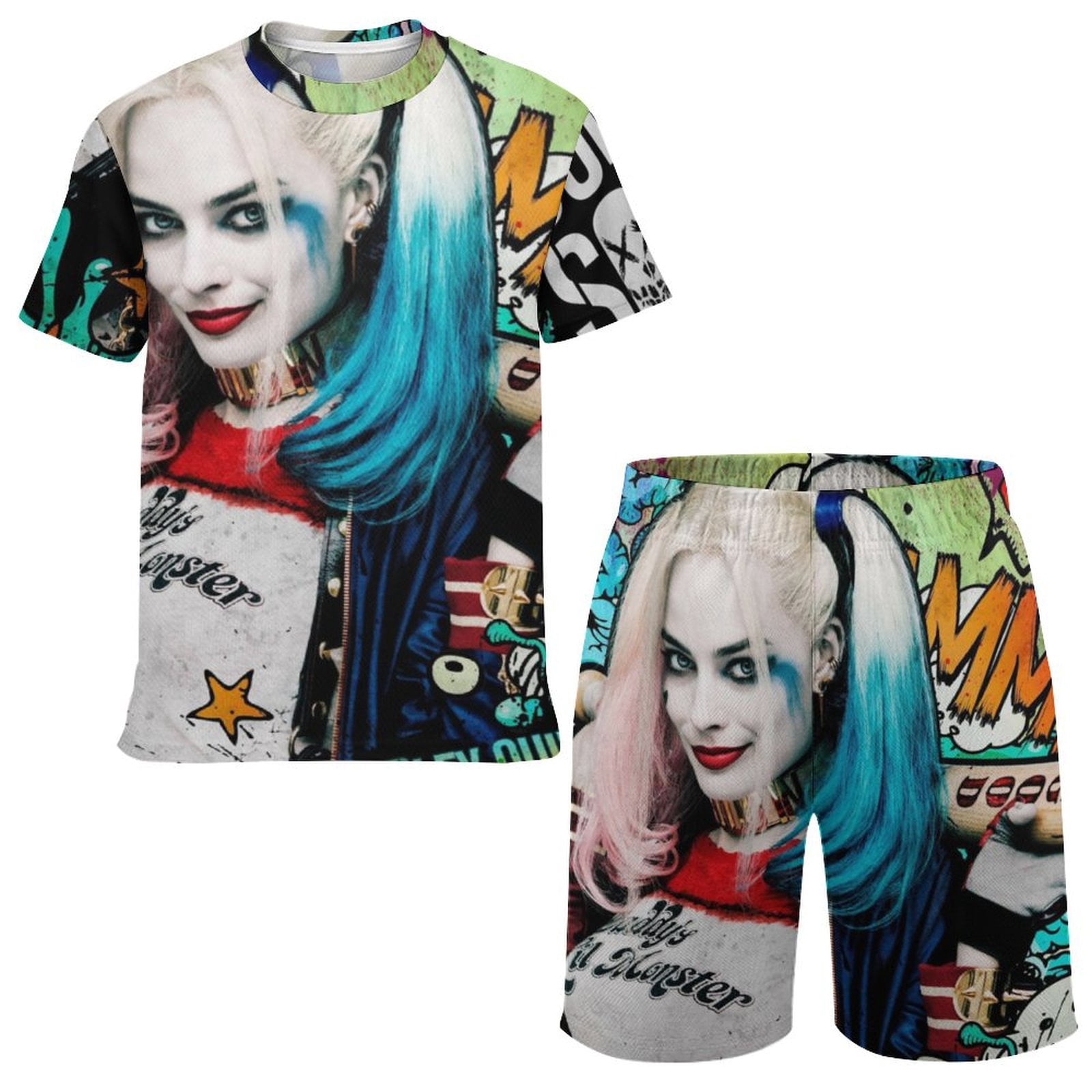 Kids Harley Quinn Athletic T-Shirt And Mesh Shorts Outfit Set Mesh ...
