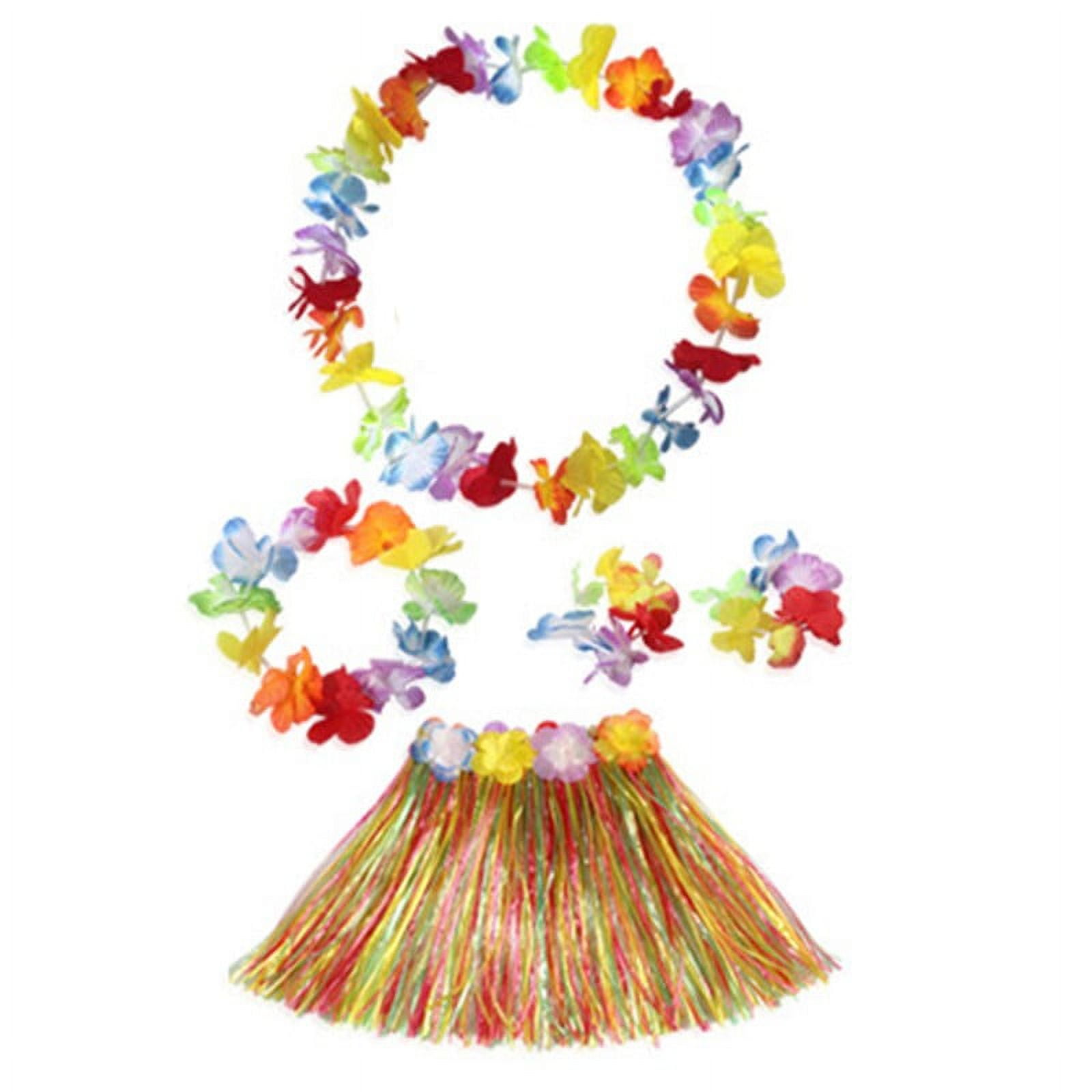 Kids Hawaiian Grass Lei Skirt Flower Wristband Garland Fancy Costume ...