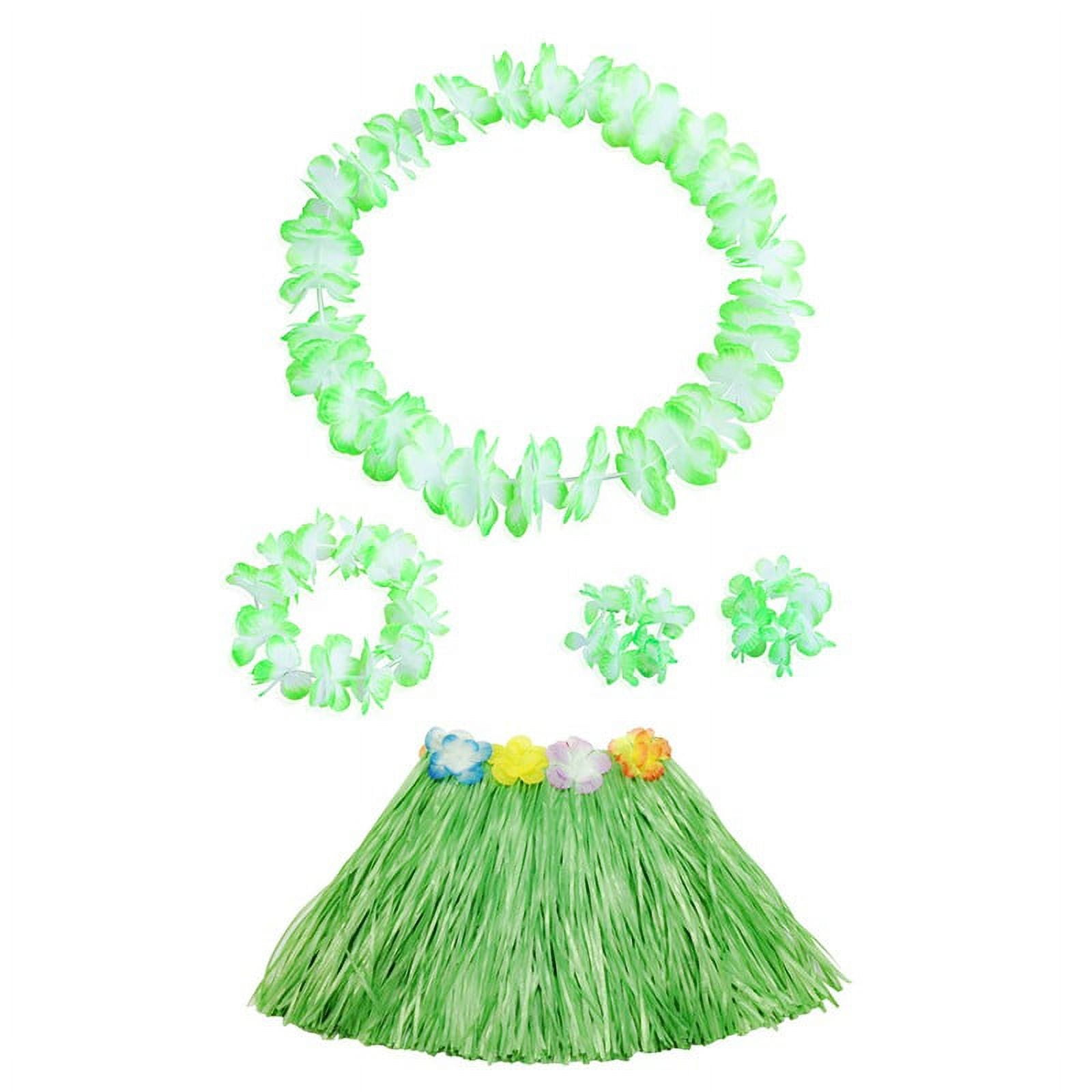 Kids Hawaiian Grass Lei Skirt Flower Wristband Garland Fancy Costume ...