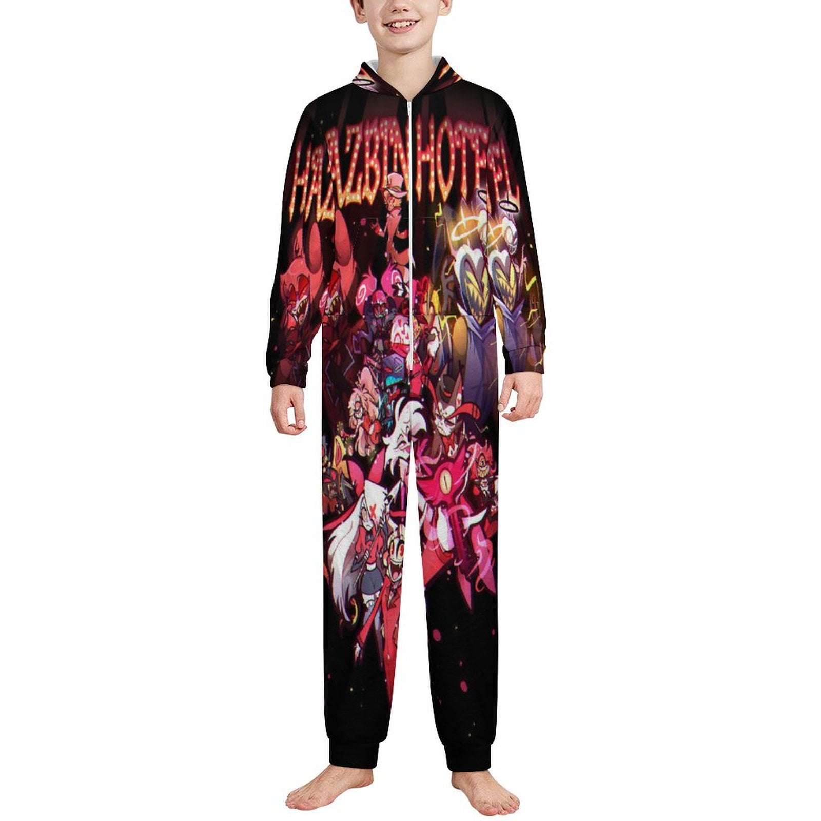 Kids Hazbin Hotel Helluva Boss Fleece Jumpsuits Zip Up Hoodie One Piece ...