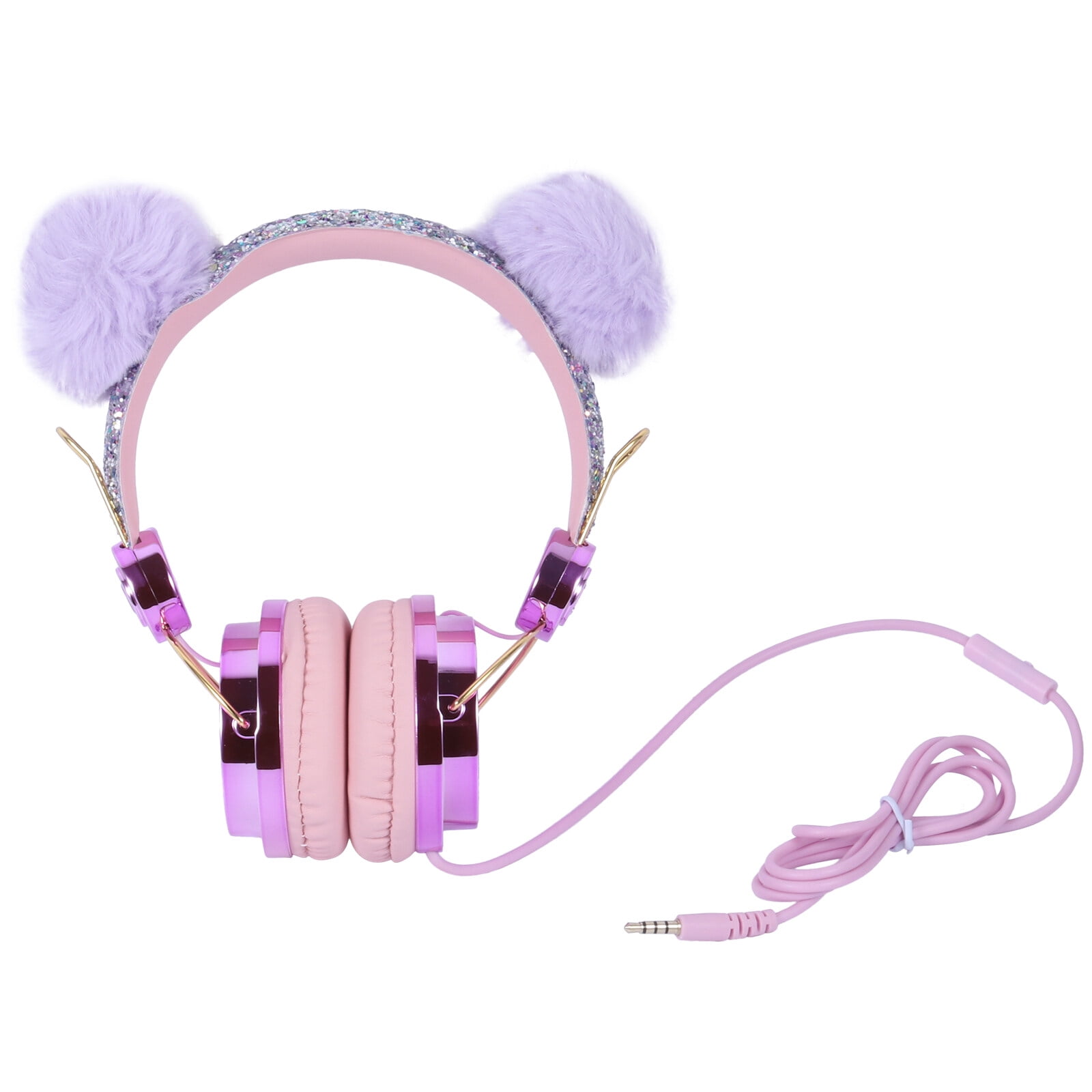 Kids Headphones Glitter Plush Ear Volume Limiting Adjustable Anime ...