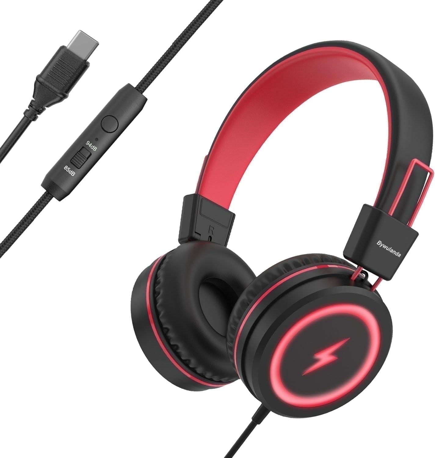 Kids Headphones with LED Lights for School, Upgrade USB Type C Kid ...